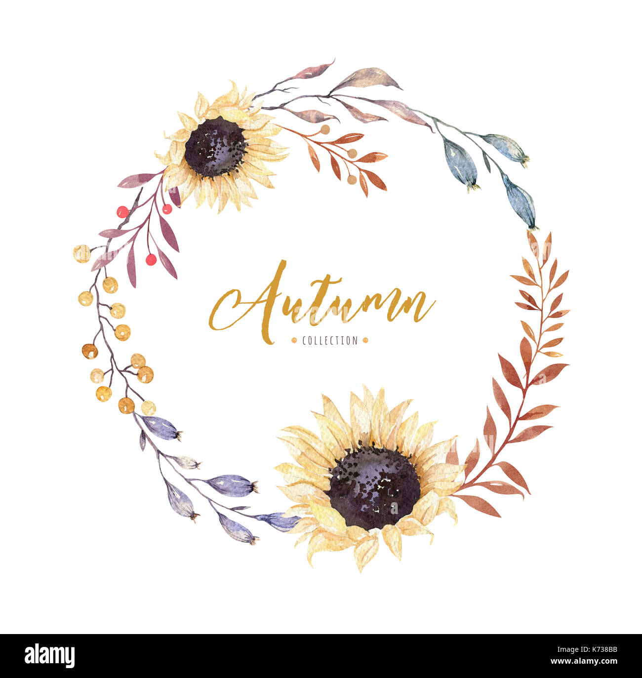 Watercolor floral boho flower wreath. Watercolour natural frame: leaves ...