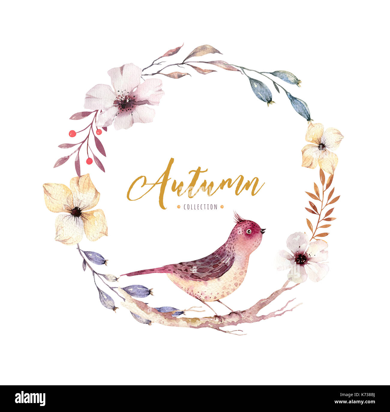 Watercolor floral boho flower wreath. Watercolour natural frame: leaves ...