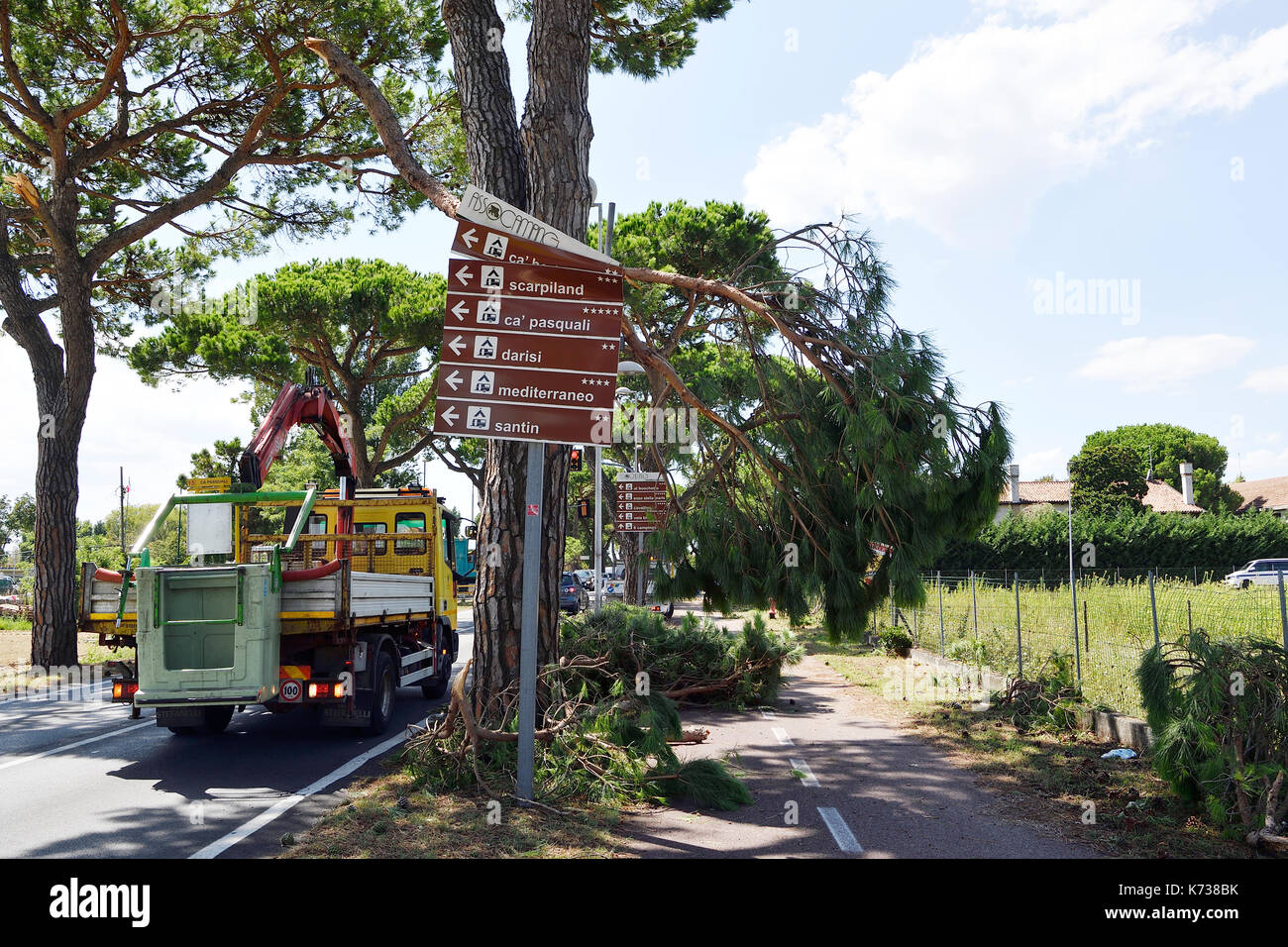 destruction sign camping after storm tornado street tree damage Stock ...