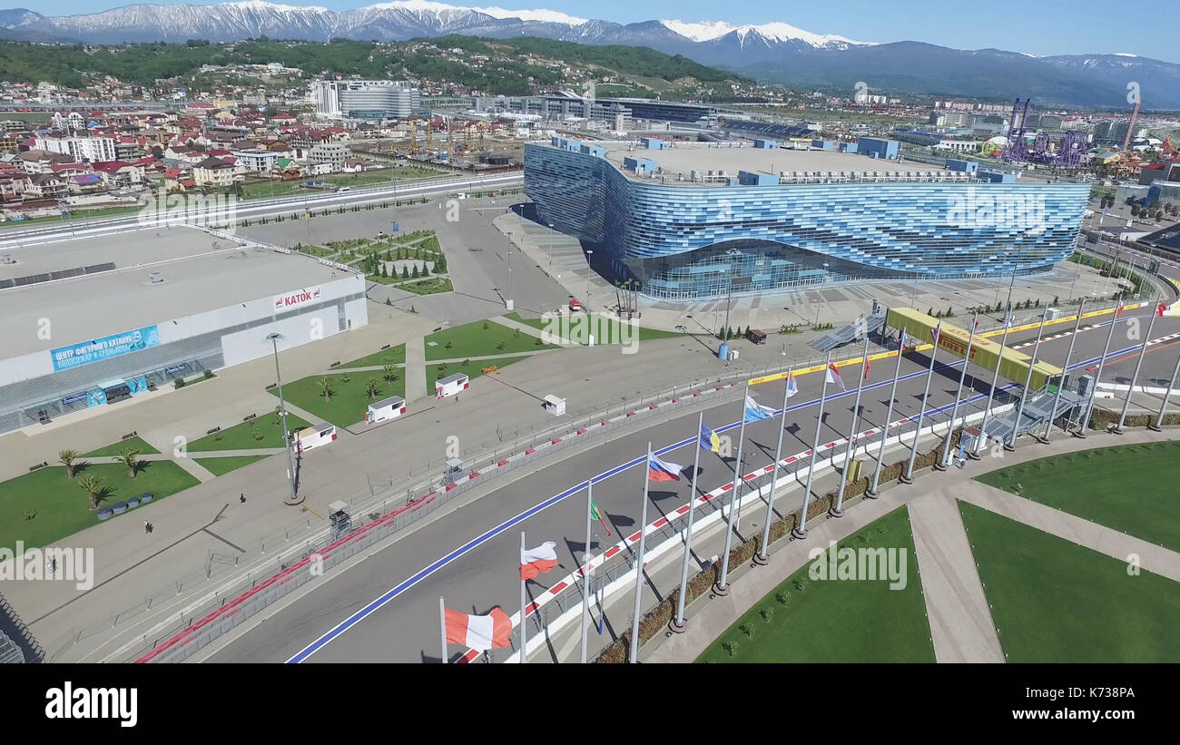 The formula 1 track in Sochi, the Olympic village in Sochi. Building ...
