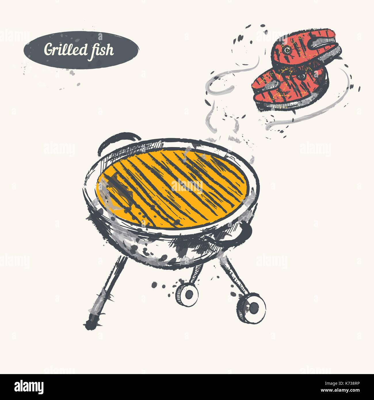 Hand drawn sketch. Grilled fish. Vector vintage illustration. Isolated ...