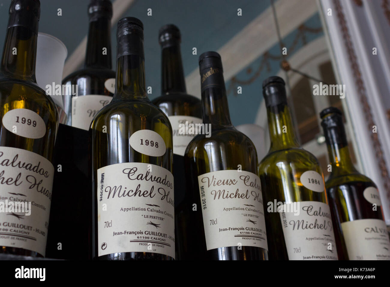 Bottles of Calvados at the Grand Hotel, Cabourg, Normandy, France Stock ...