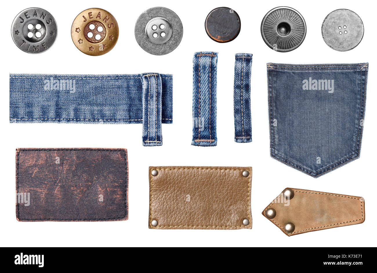 collection of various jeans labels and parts Stock Photo - Alamy