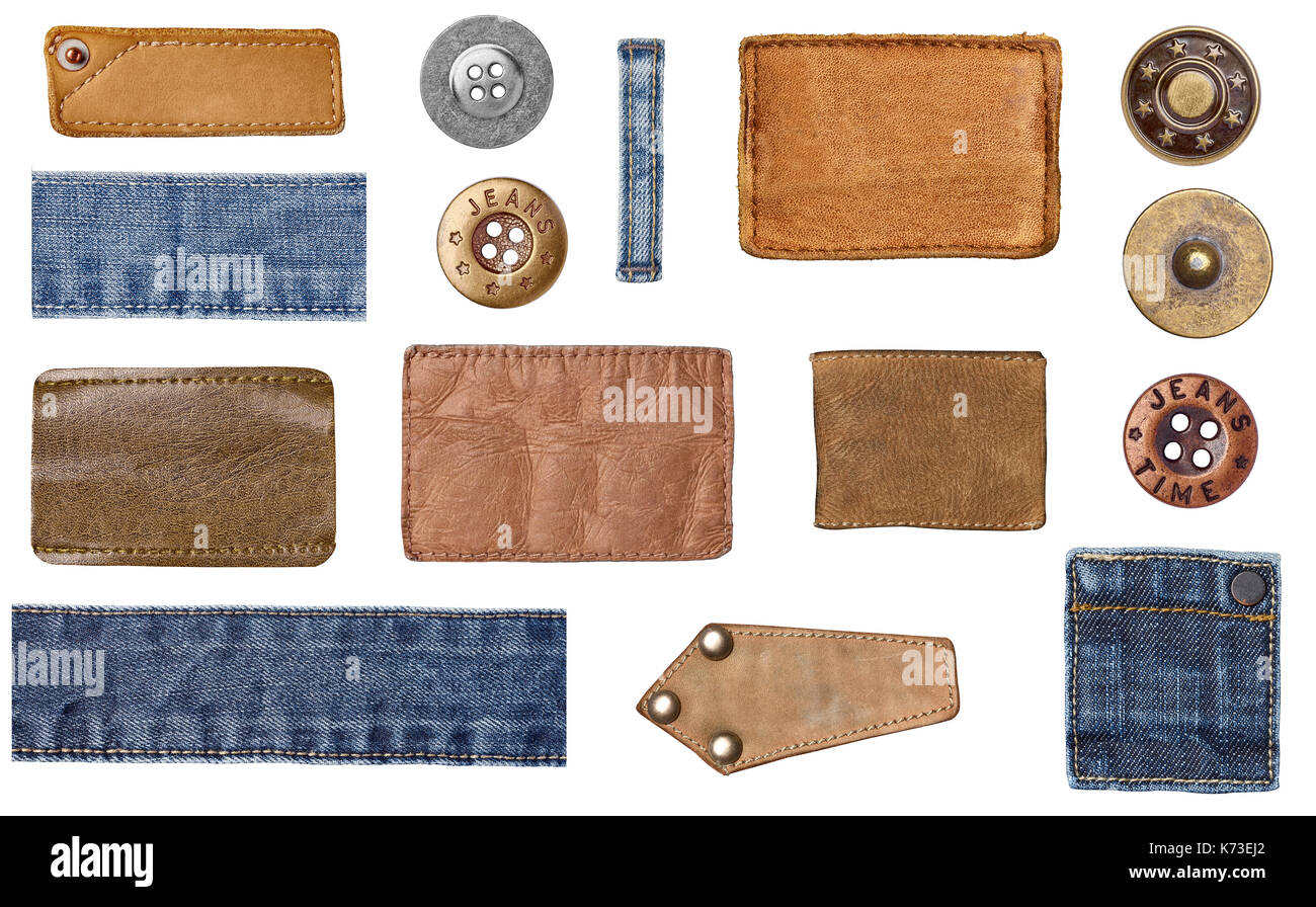 collection of various jeans labels and parts Stock Photo - Alamy