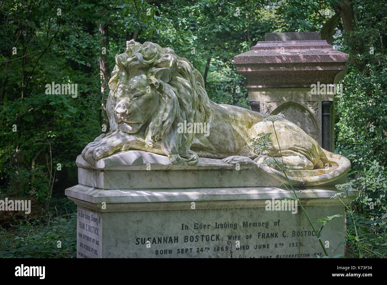 abney park cemetery lion tombstone Stock Photo - Alamy