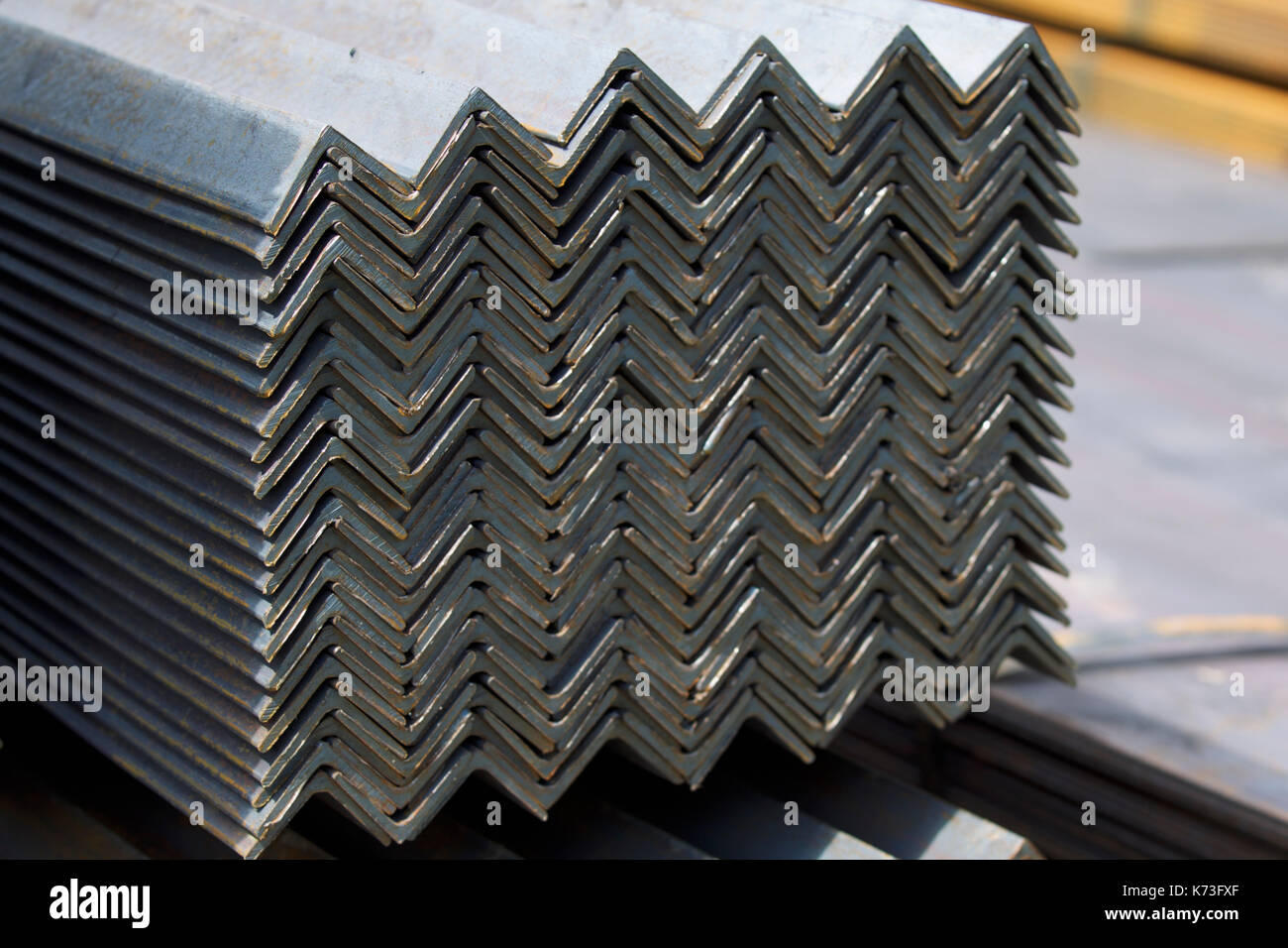 Metal profile angle in packs at the warehouse of metal products, Russia ...