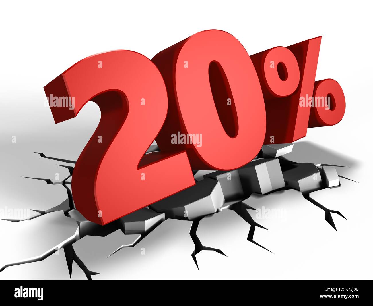 3d-illustration-of-20-percent-discount-with-crack-over-white-background