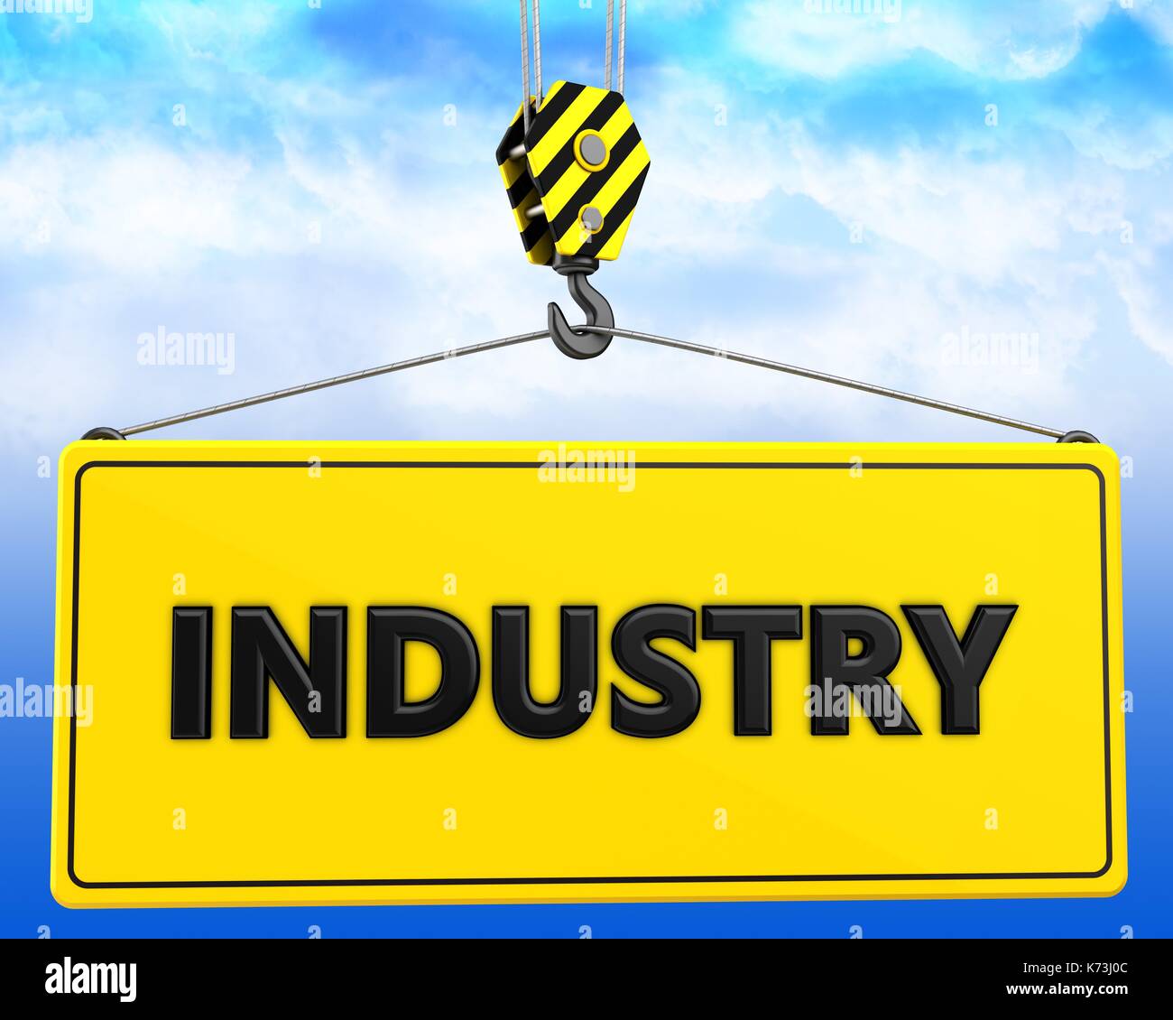 3d illustration of industry sign with crane hook over sky background ...