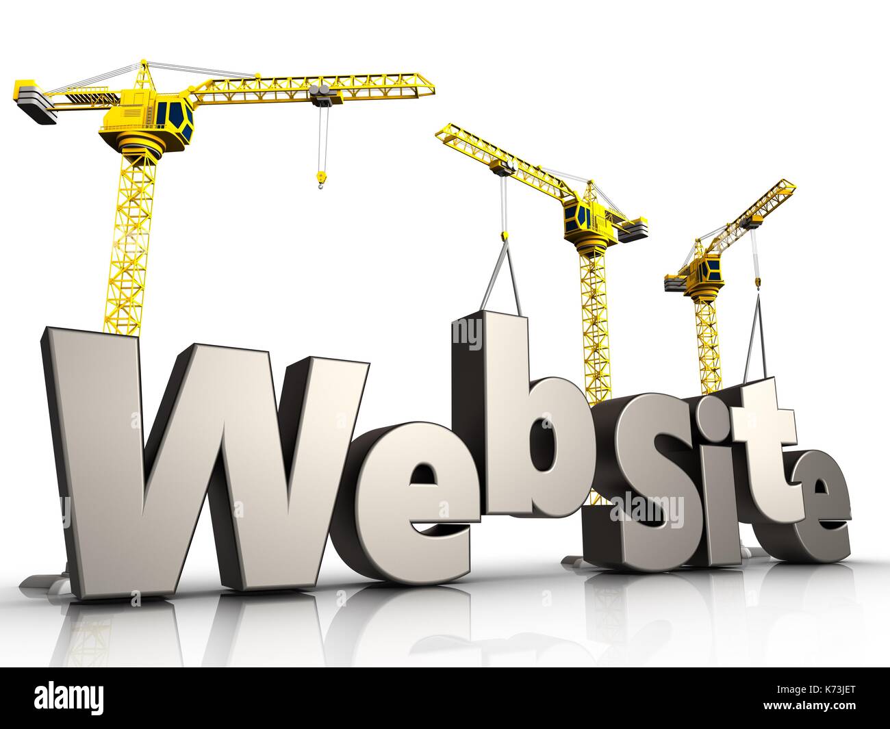 3d illustration of web site sign with cranes over white background ...