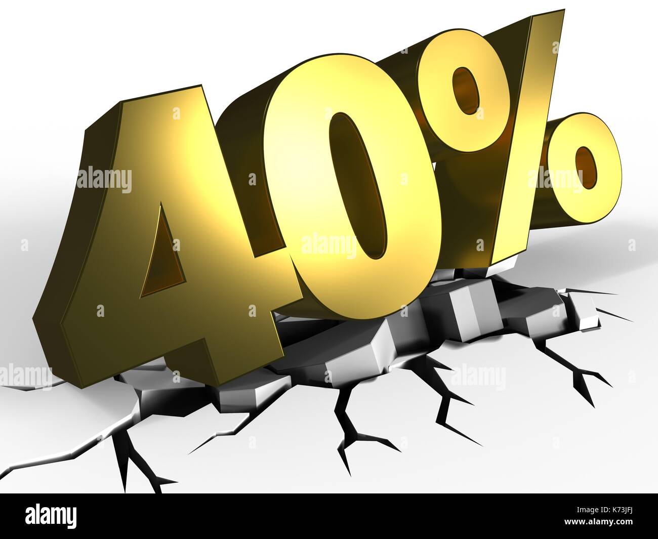 3d illustration of 40 percent with crack over white background Stock ...