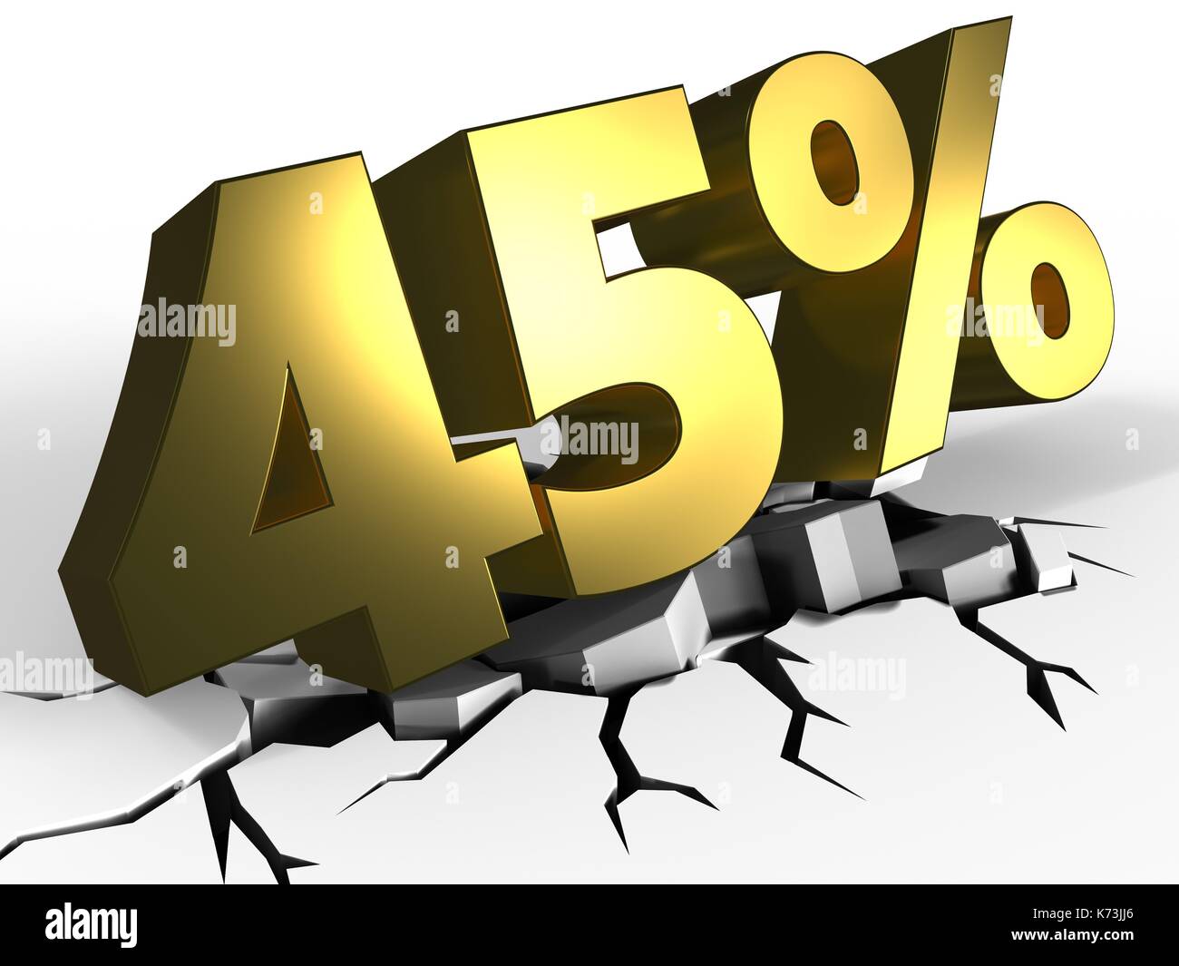 3d illustration of 45 percent with crack over white background Stock ...