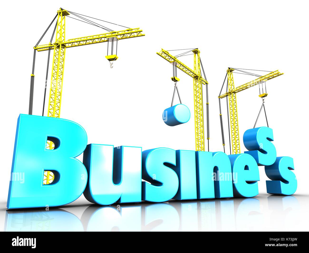 3d illustration of business blue color sign with three cranes over ...