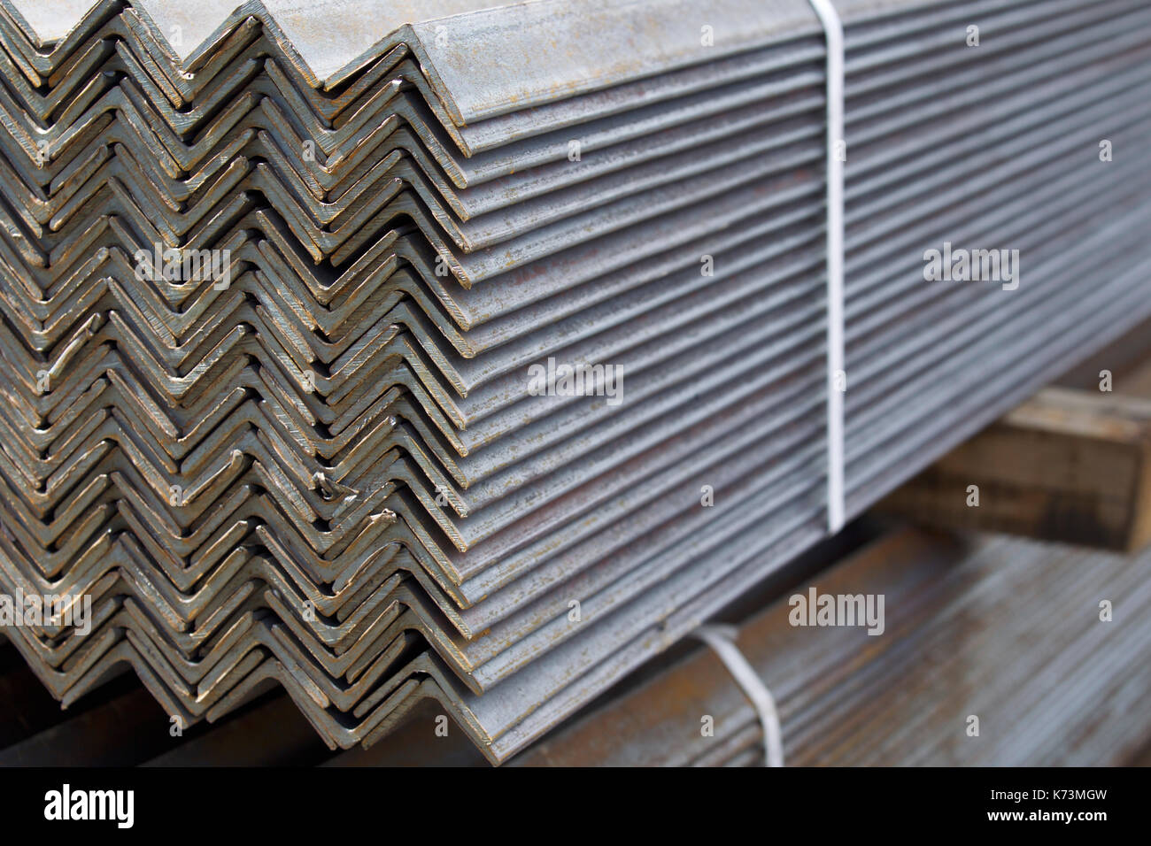 Metal profile angle in packs at the warehouse of metal products, Russia ...