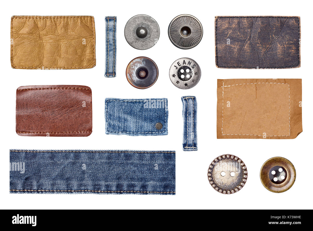 collection of various jeans parts and buttons Stock Photo - Alamy