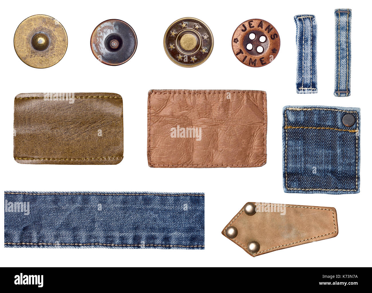 collection of various jeans parts and buttons Stock Photo - Alamy
