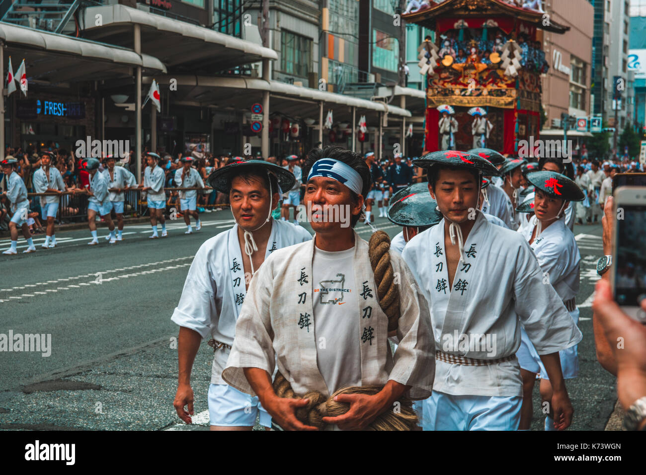 Kyoto, Japan. Gion Matsuri Floats are wheeled through the city in ...