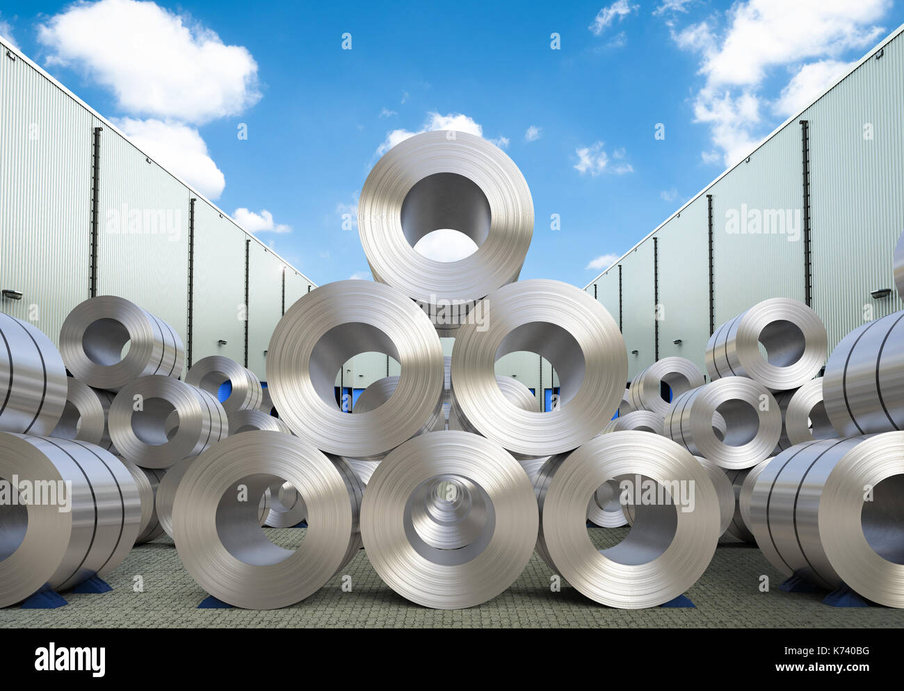 3d rendering rolls of steel sheet in warehouse Stock Photo - Alamy