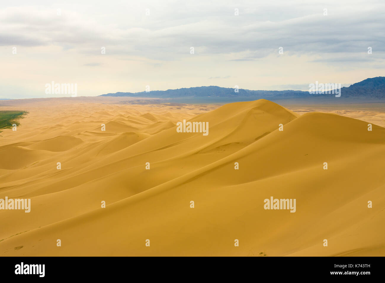 High angle view down the length of the Khongor Els sand dune from atop ...
