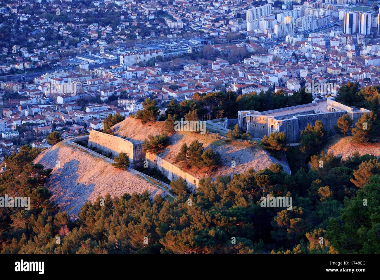 France, Var, Toulon, the harbor from Mont Faron, Fort Saint Antoine ...