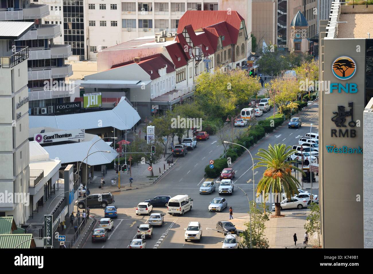 Namibia, Khomas region, Windhoek, Independence Avenue and its buildings ...