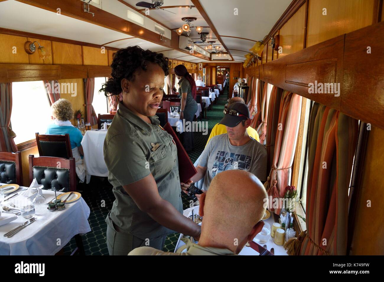 Namibia, Erongo region, the Shongololo express train, the dining car ...