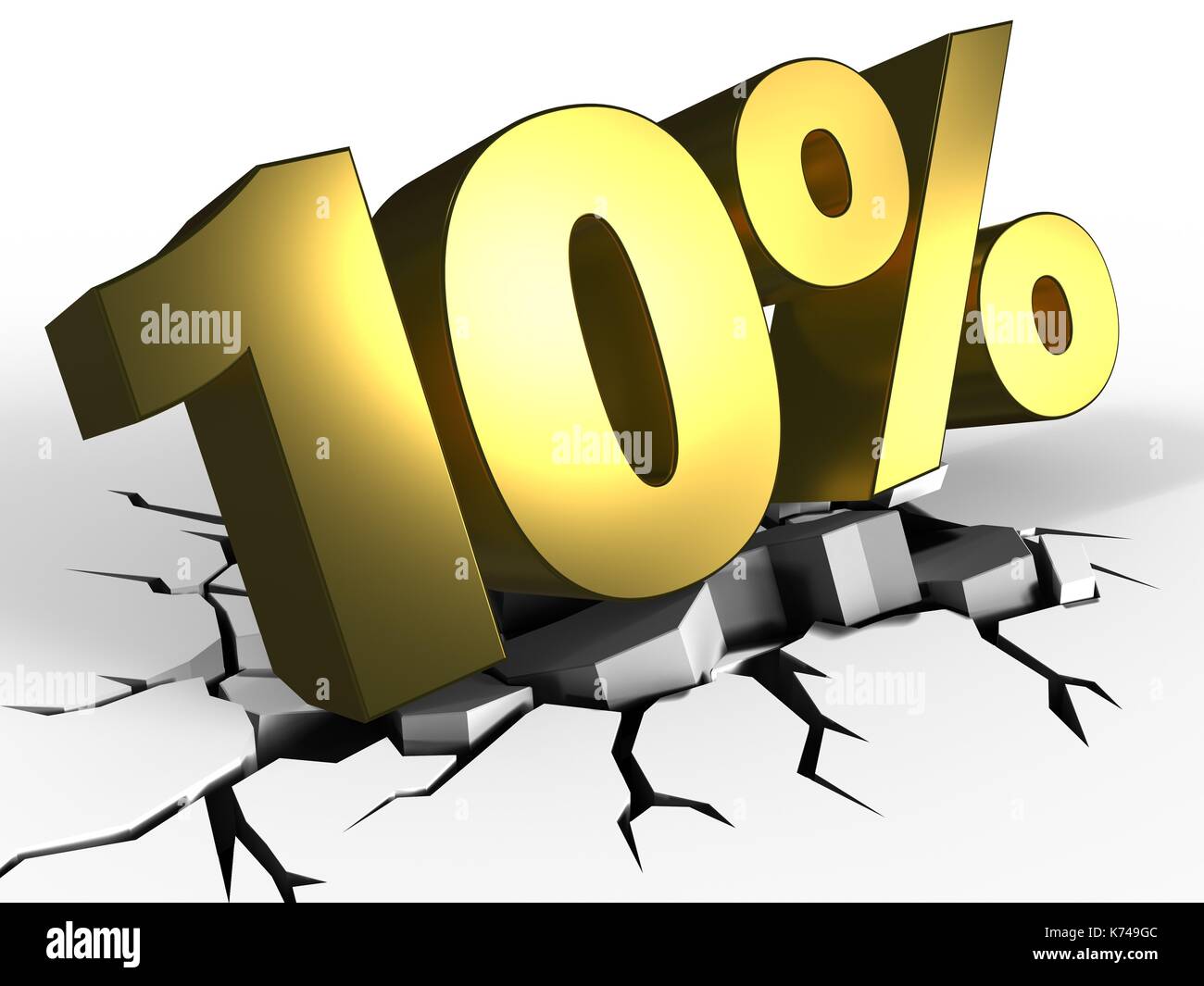 3d illustration of 10 percent with crack over white background Stock ...