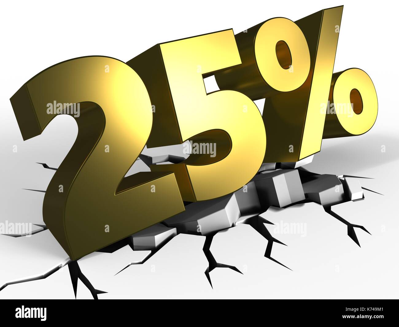 3d illustration of 25 percent with crack over white background Stock ...