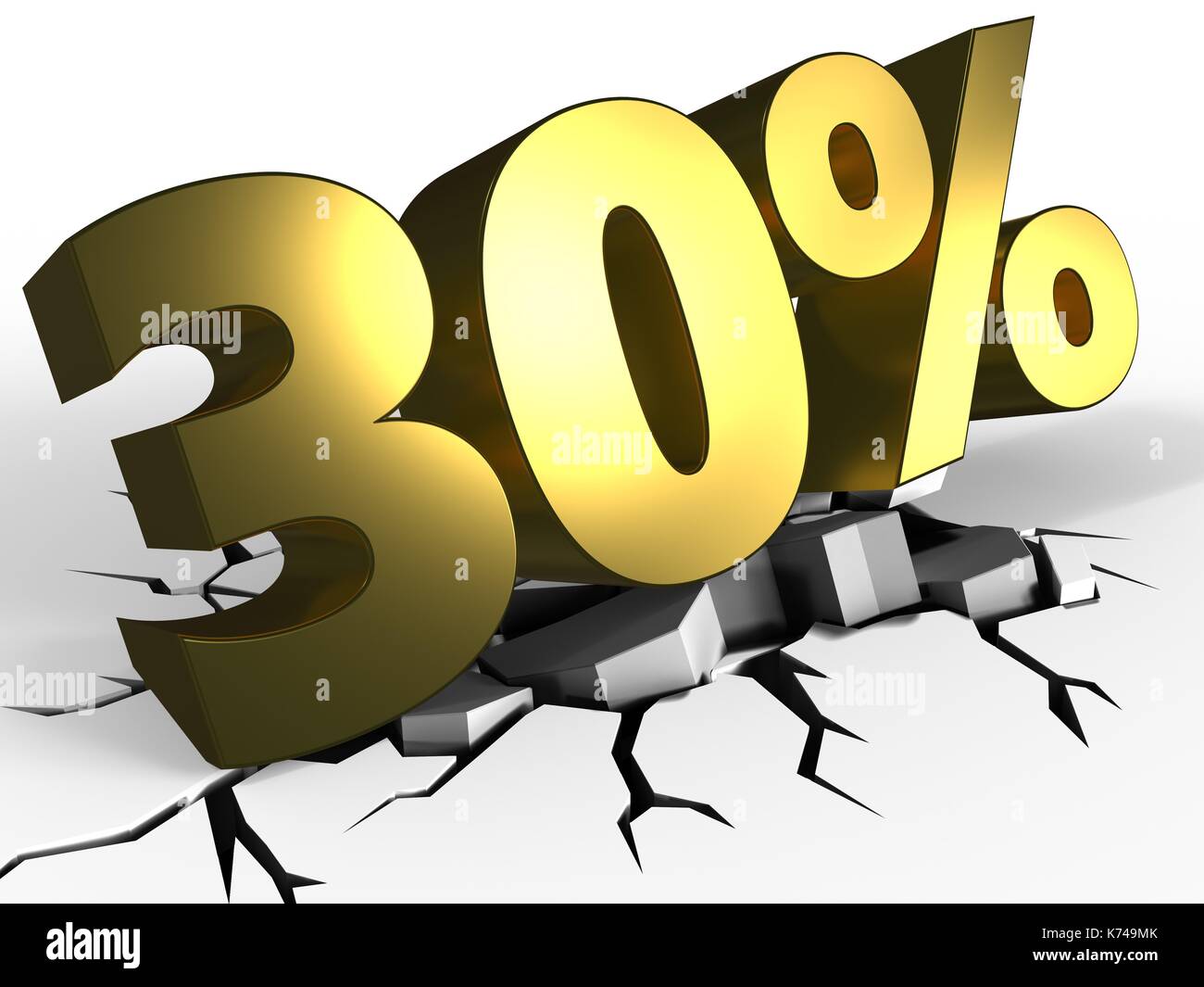 3d illustration of 30 percent with crack over white background Stock ...