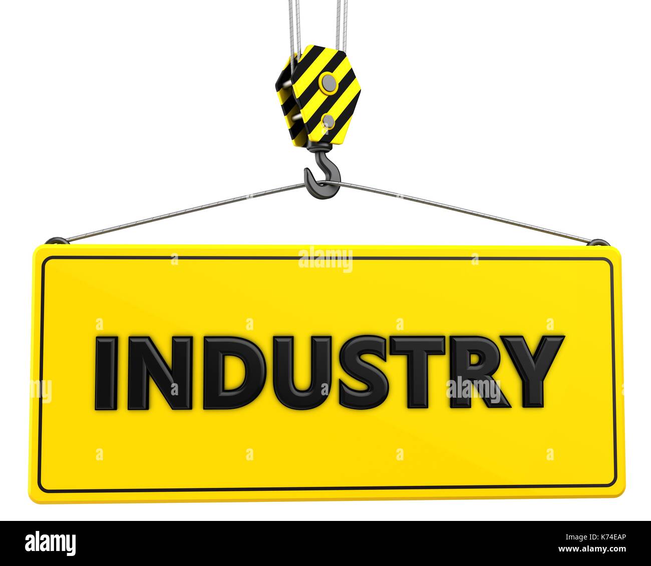3d illustration of industry sign with crane hook over white background ...