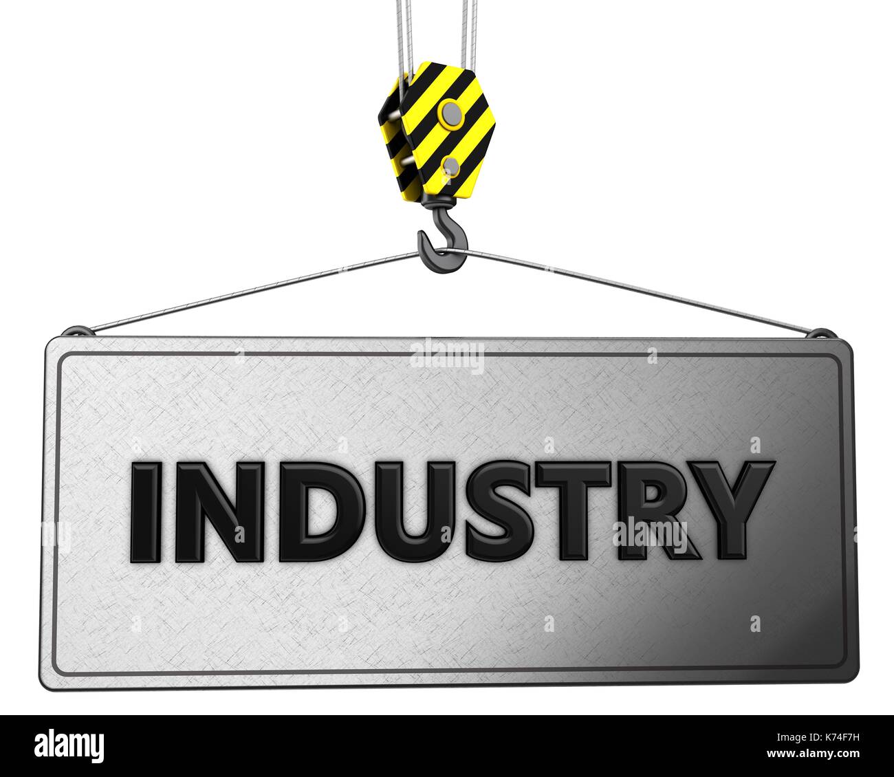 3d illustration of industry sign with crane hook over white background ...