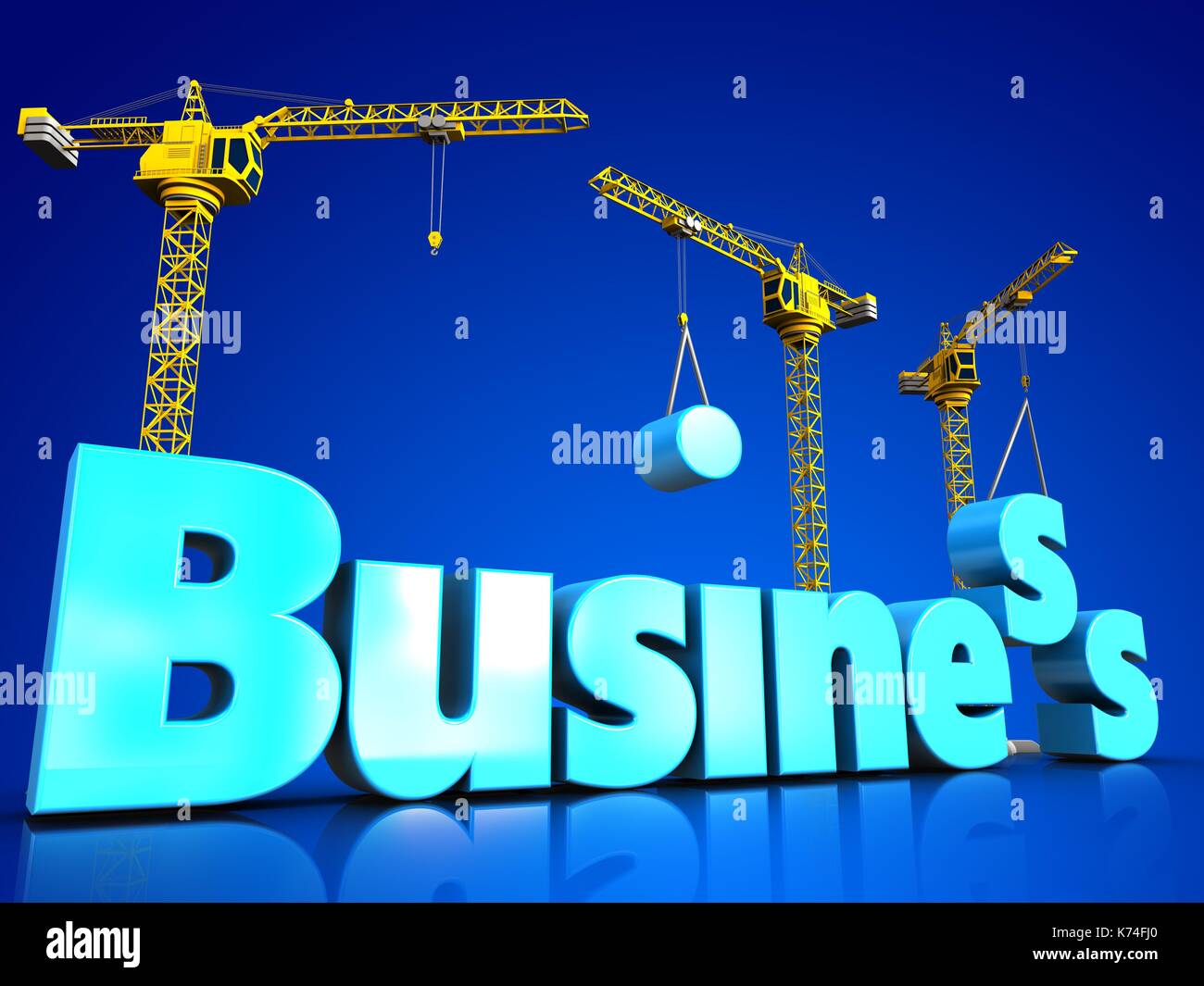 3d illustration of business blue color sign with cranes over blue ...