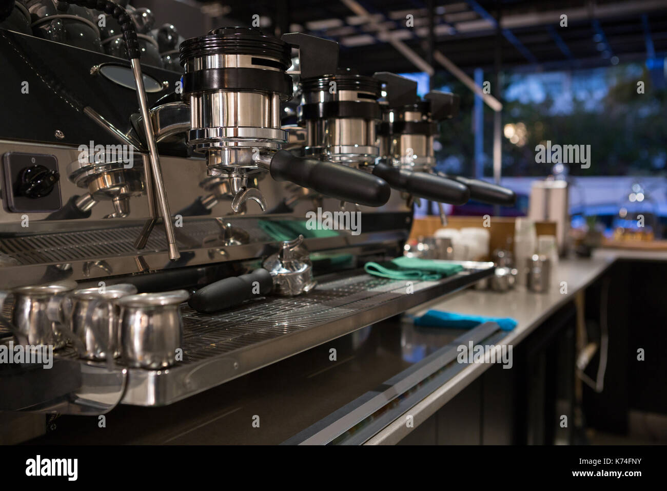 Empty espresso machine at counter in cafe Stock Photo - Alamy