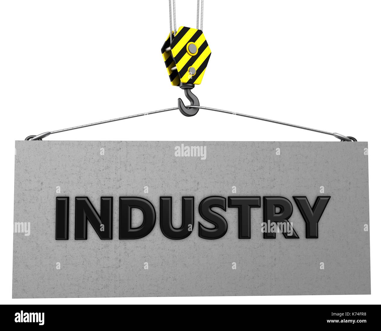 3d illustration of industry sign with crane hook over white background ...