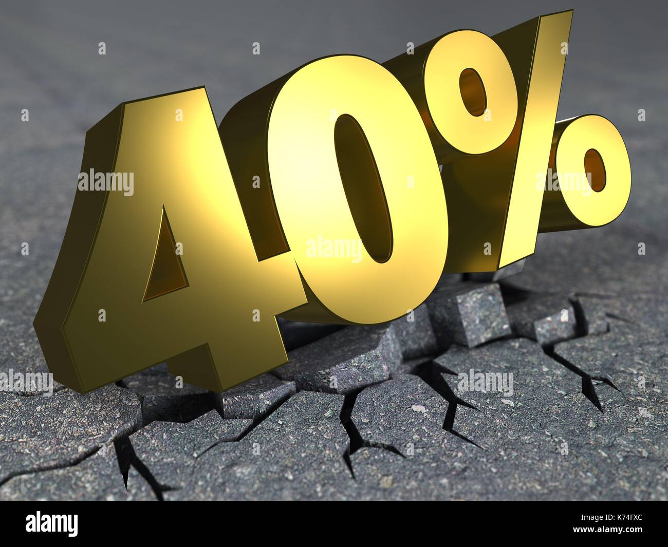 3d illustration of 40 percent with crack over asphalt background Stock ...