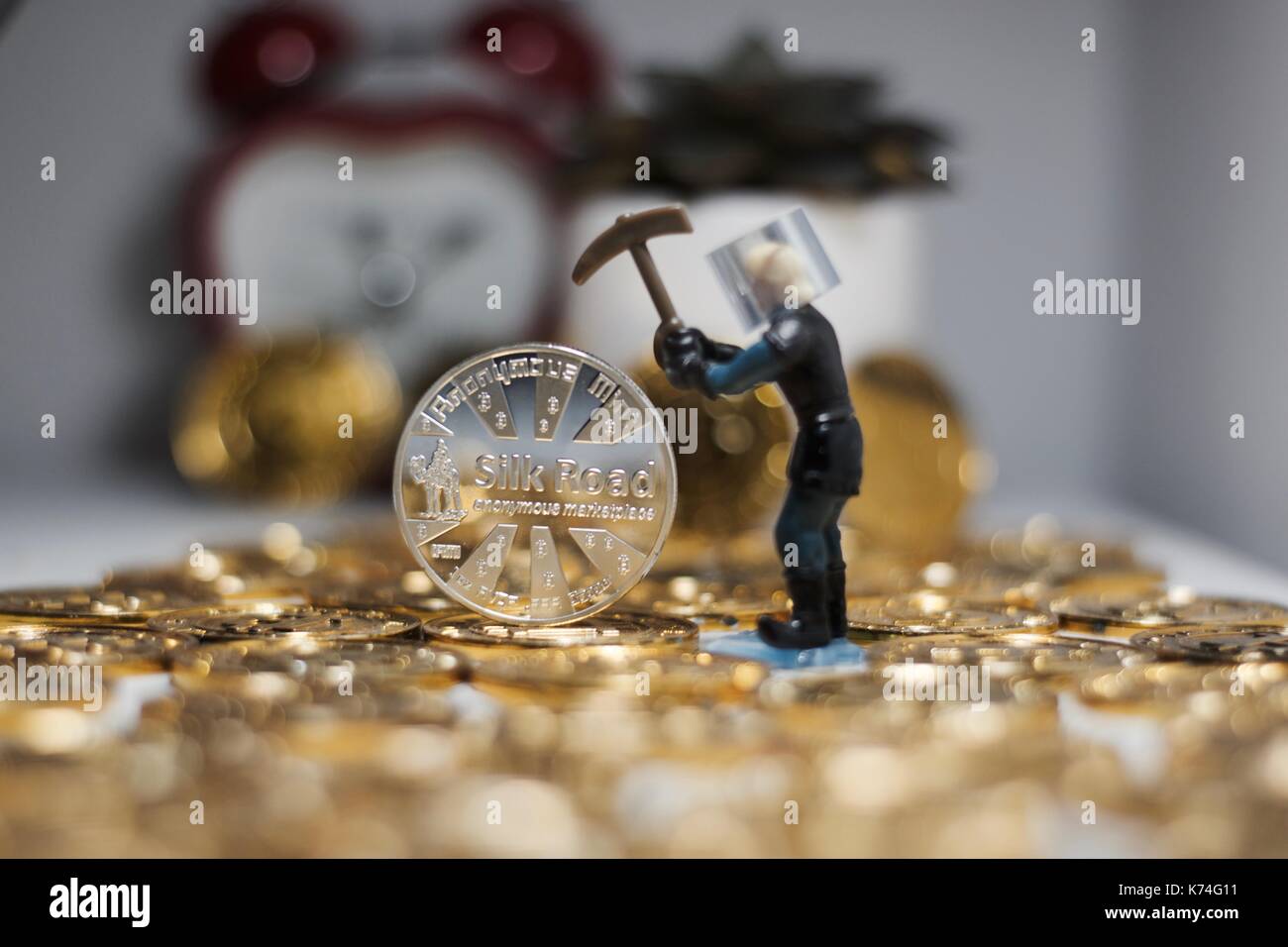 Digital currency physical metal bitcoin coin. Business mining concept ...