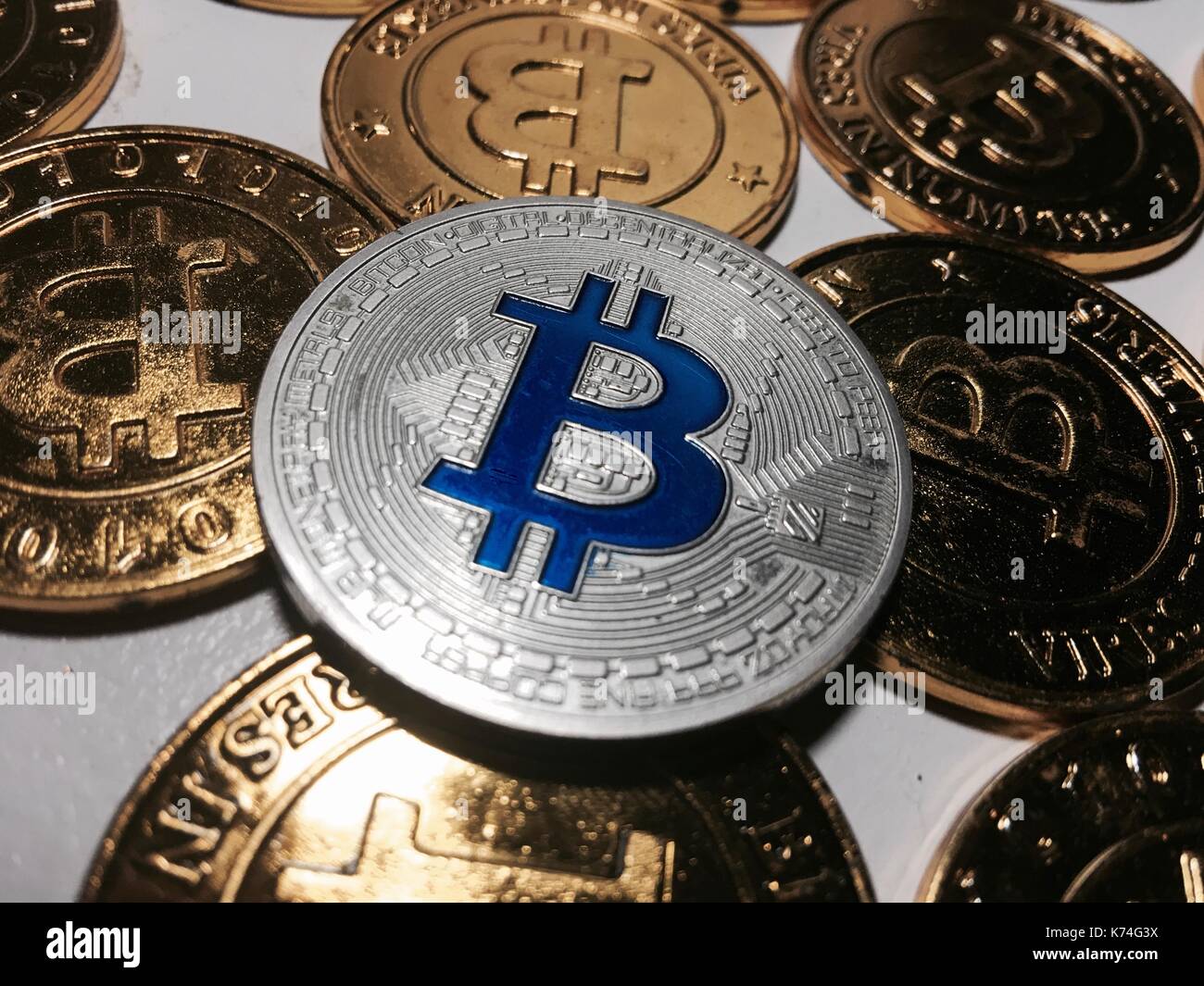 Digital currency physical metal bitcoin coin on the gold bitcoins ...