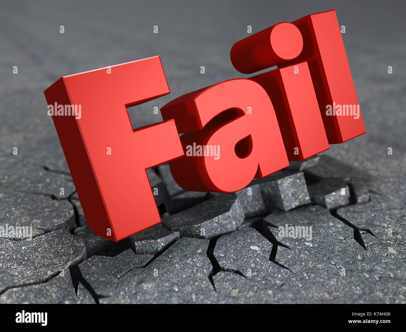 3d illustration of fail with crack over asphalt background Stock Photo ...