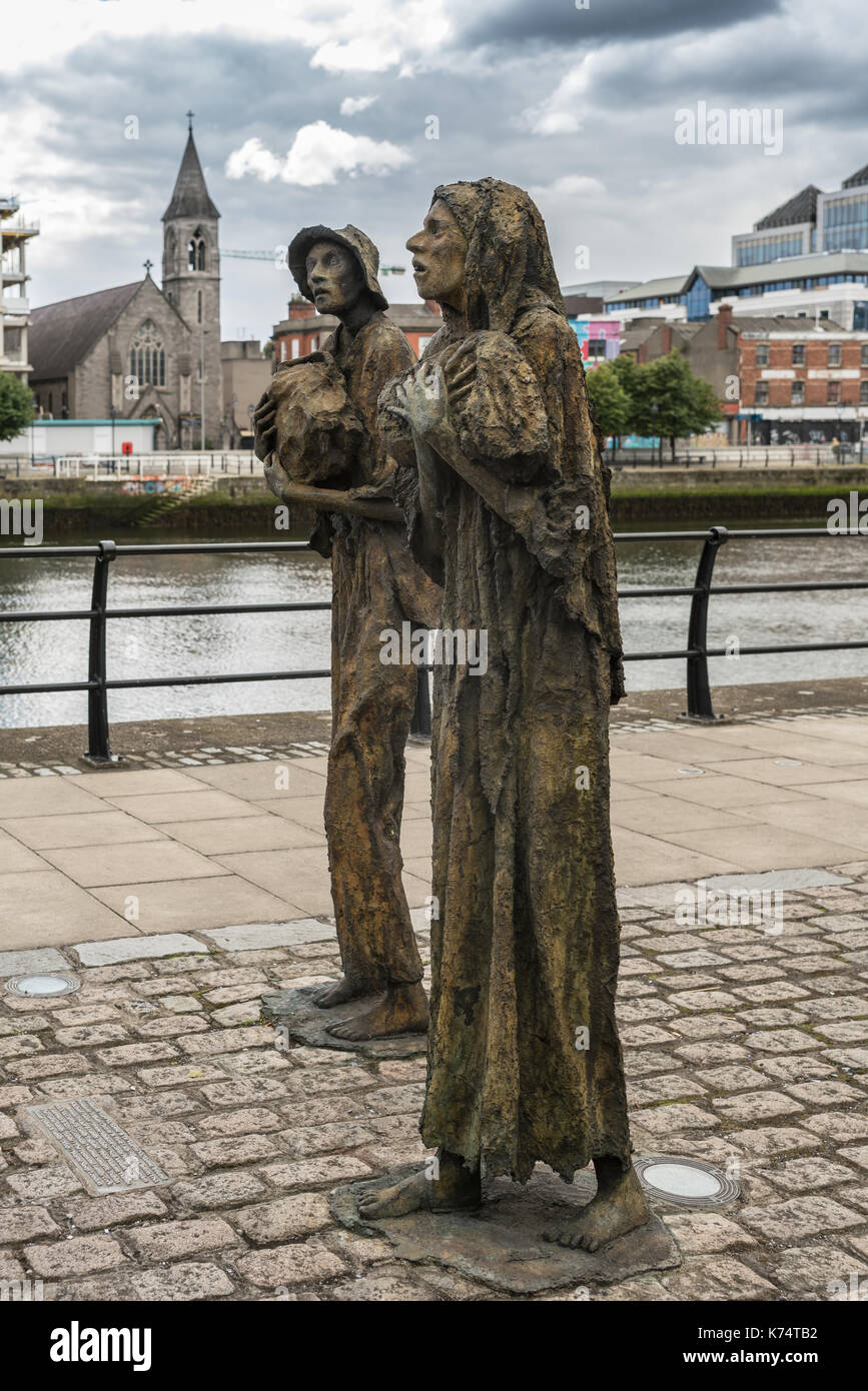 Dublin, Ireland - August 7, 2017: Great Irish Famine bronze statue set ...
