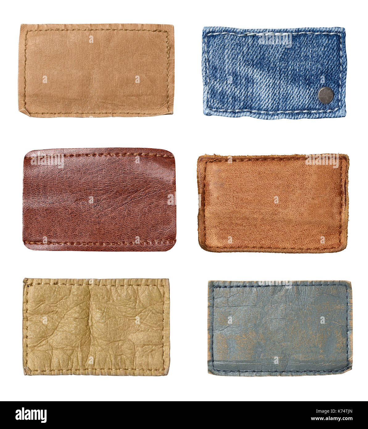 collection of various jeans labels on white background. each one is ...
