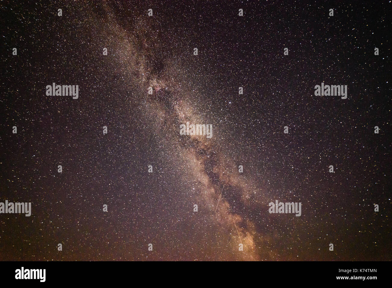 colorful milky way galaxy seen in night sky over dark trees on the ...