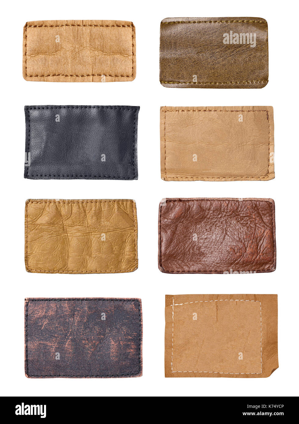 collection of various jeans labels on white background Stock Photo - Alamy