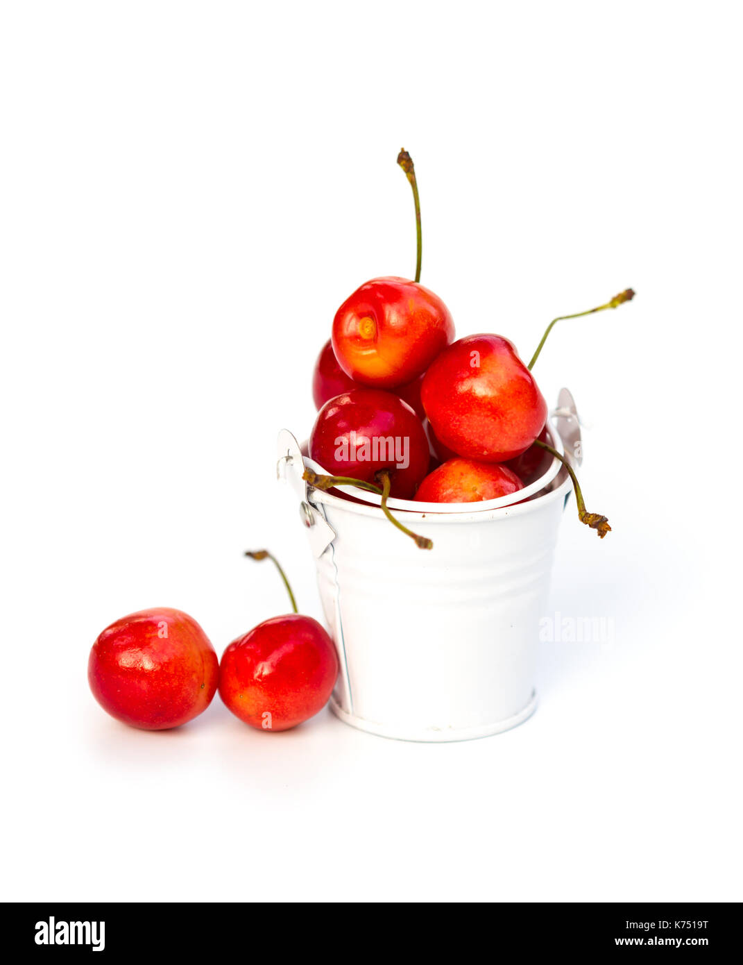 Sweet cherry in bucket isolated on white background Stock Photo - Alamy