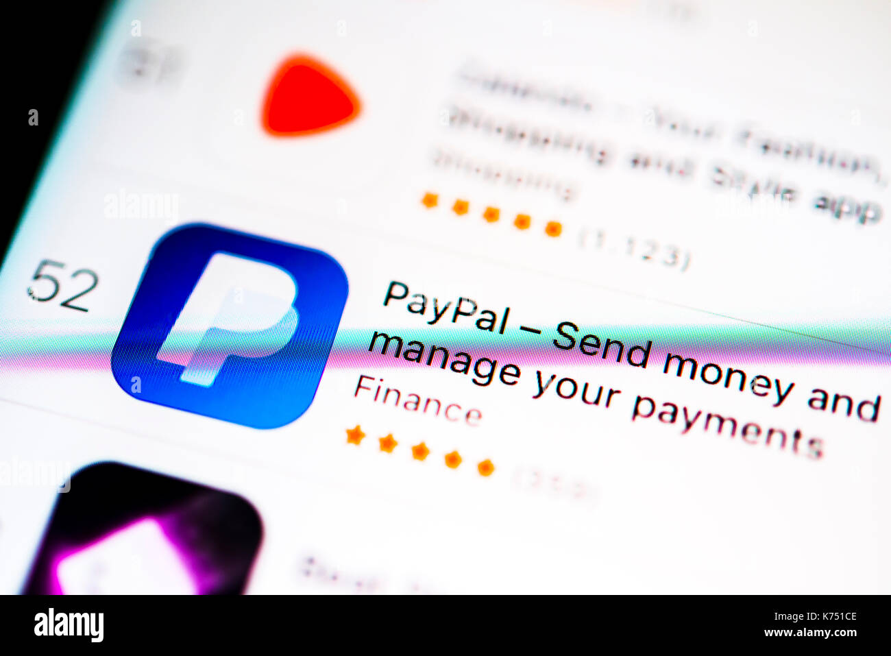 PayPal app in the Apple App Store, online banking, display on a screen of your mobile phone ...