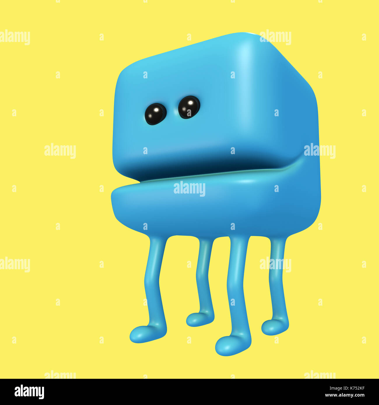 Cartoon monster smiling blue cube on legs. 3D illustration. Funny cute ...