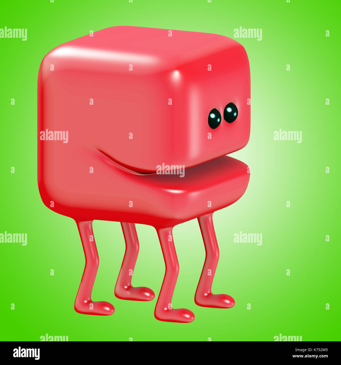 Funny monster smiling cube on legs. Cute emoticon character. 3d ...