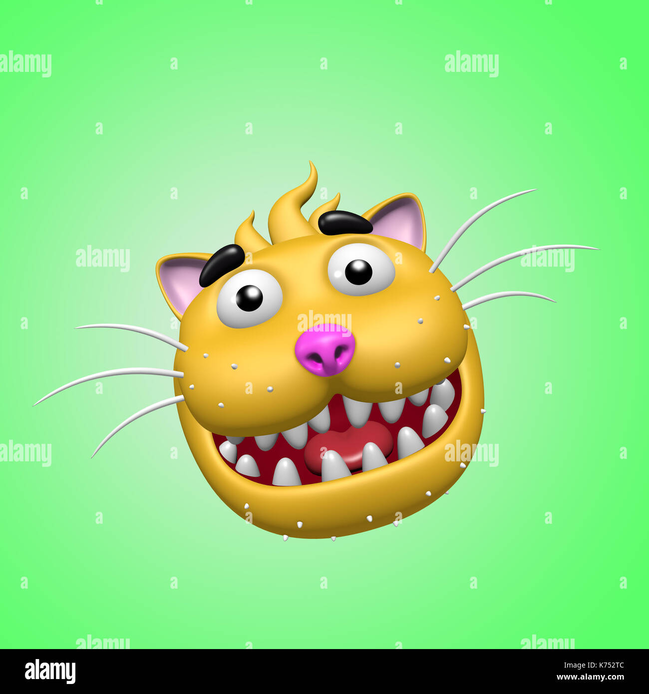 Cartoon smiling cat head. 3D illustration. Funny cool emoticon ...
