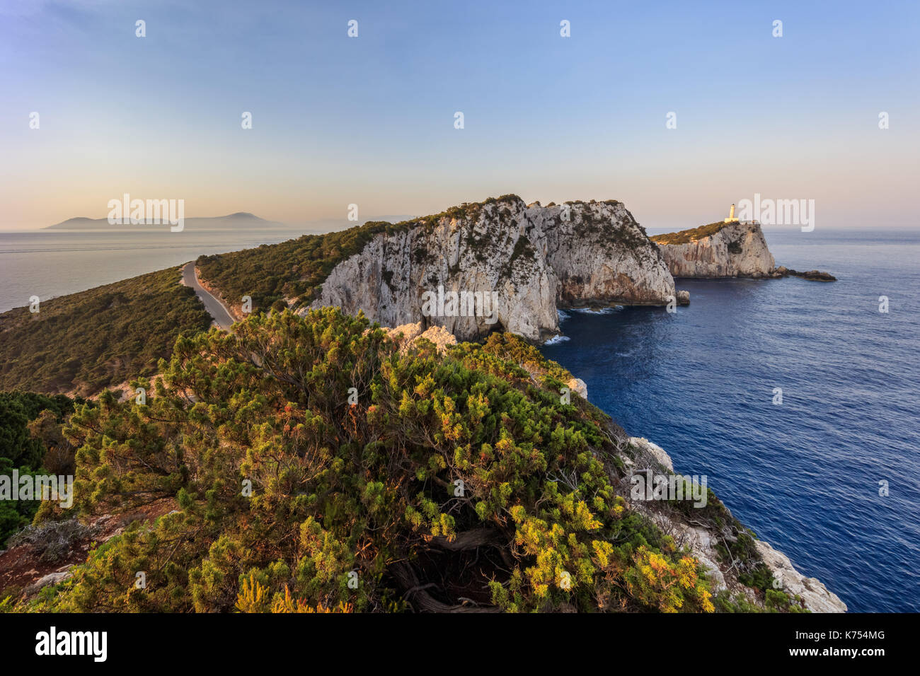 Lighthouse during sunrise. Cape Doukato, Lefkada island, Greece Stock ...