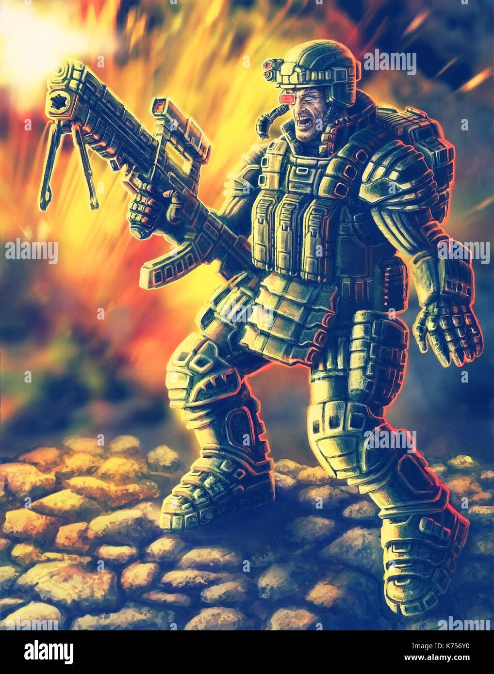 Heavy Infantry Firing in a Colorful Suit with a Large Plasma Rifle ...