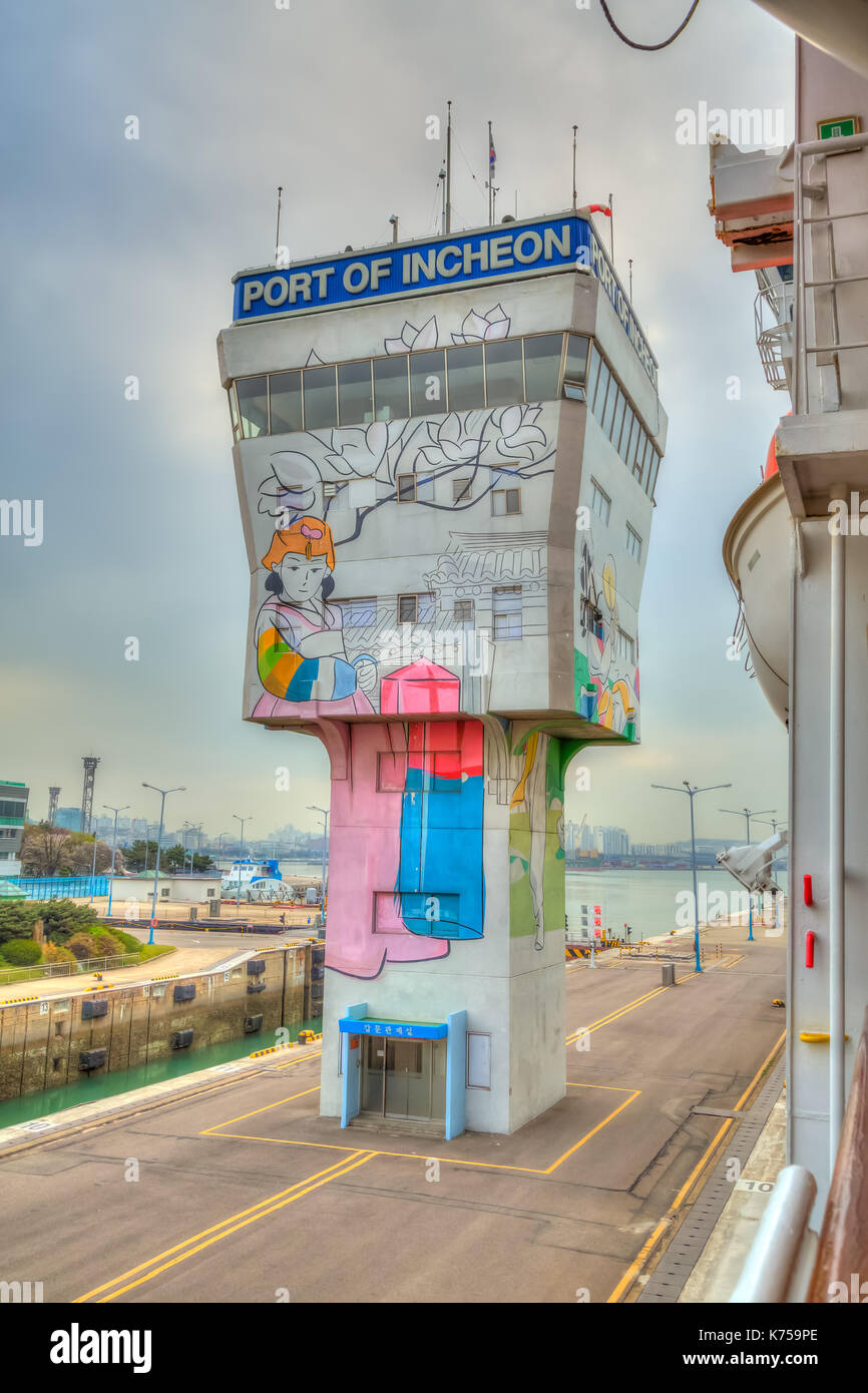 The locks at the entrance to the port of Incheon, South Korea, Asia ...