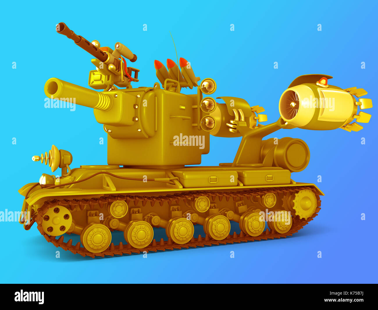 Cute mega tank. Science fiction military equipment. 3D illustration ...